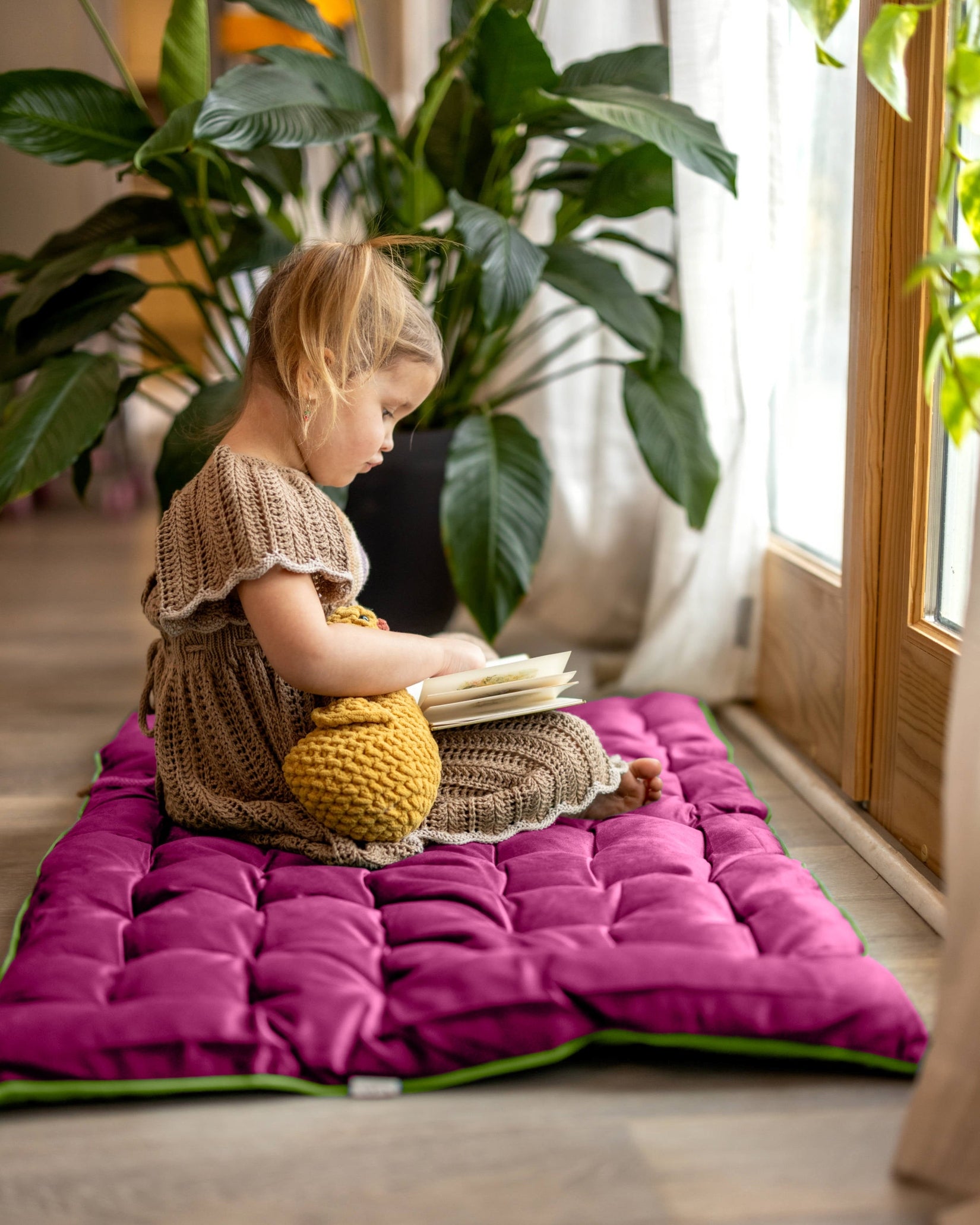Double Sided Tufted Floor Pillow Green Pink – Cassarokids